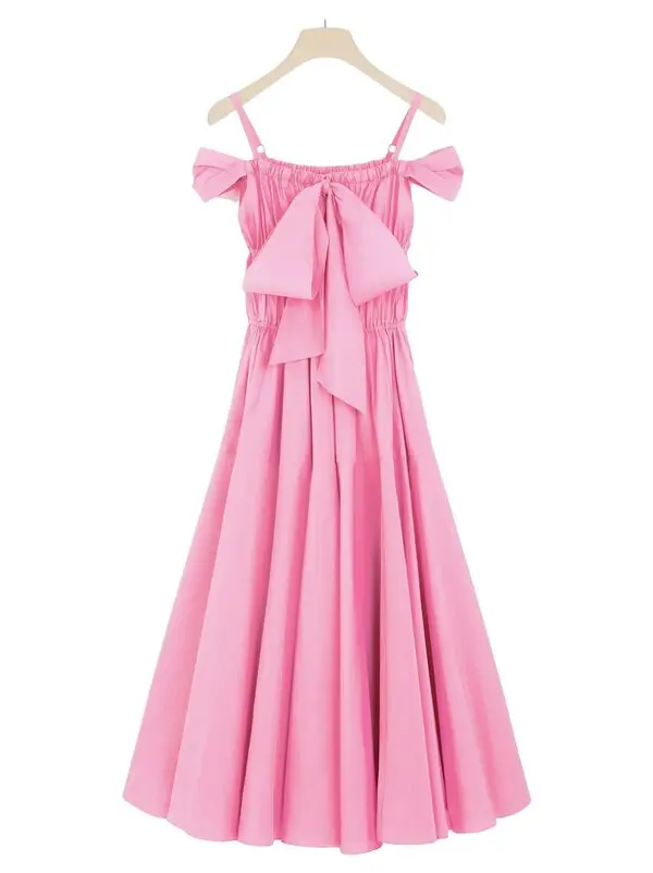 PATOU Off-shoulder Bow Midi Dress - Pink