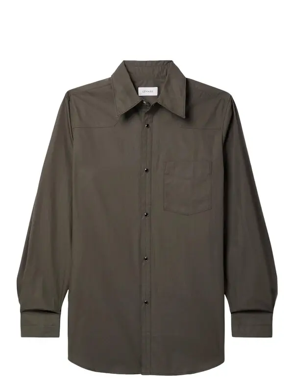 LEMAIRE Long Sleeve Shirt With Lapel Detail - Green