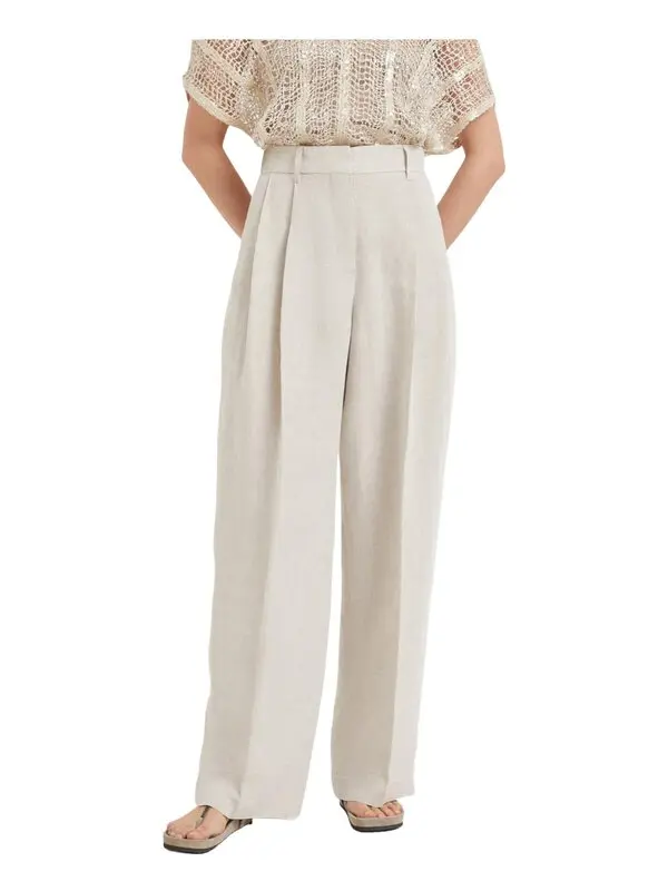 Brunello Cucinelli Straight-leg Trousers With Double Pleats - Sand Yellow