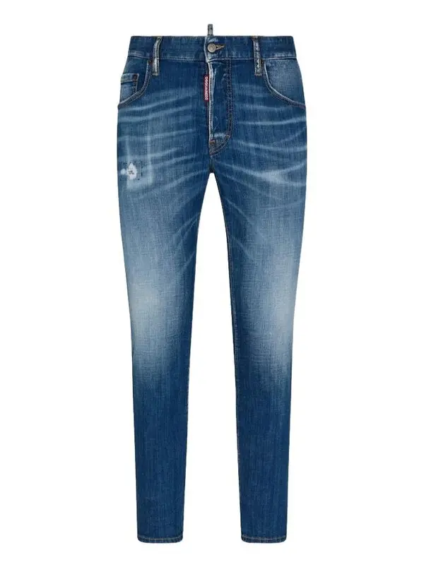Dsquared2 Distressed Skinny Jeans With Logo Patch - Blue