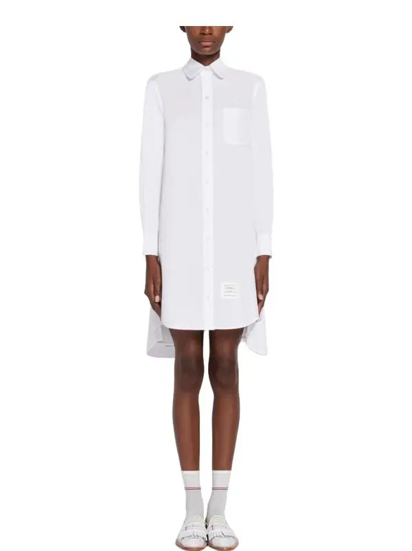 Thom Browne Collared Shirt Dress With Polka-dot Collar And Pleated Back - White