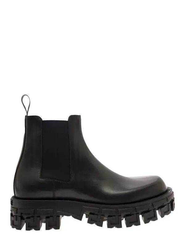 Versace Round Toe Ankle Boots - Black