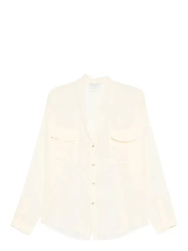FORTE_FORTE Long Sleeve Shirt With Semi-sheer Details - White