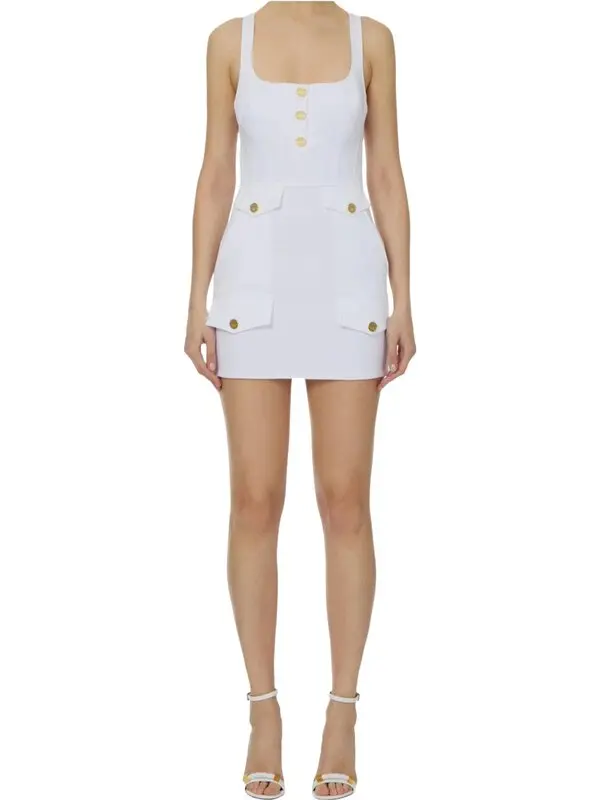 Elisabetta Franchi Mini Dress With Buttoned Flap Pockets - Ivory