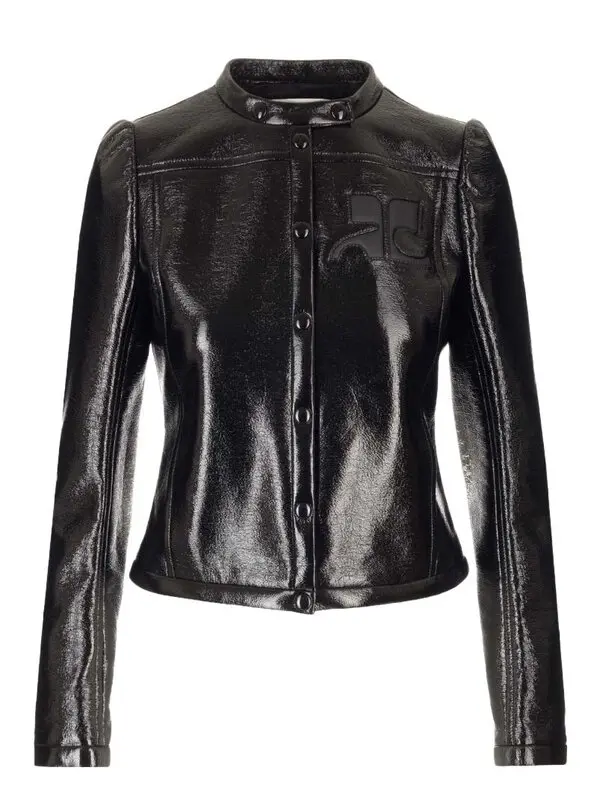 COURREGES Courrèges Vinyl Logo Patch Biker Jacket - Black