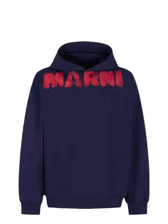 Marni Logo Printed Hoodie - Blue