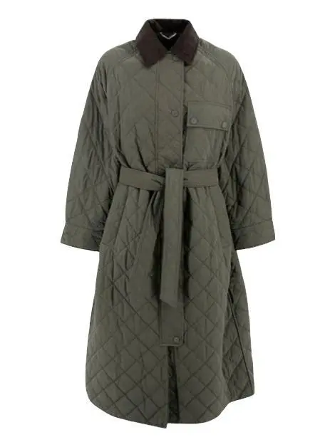 Max Mara Quilted Belted Long Sleeve Jacket - Green