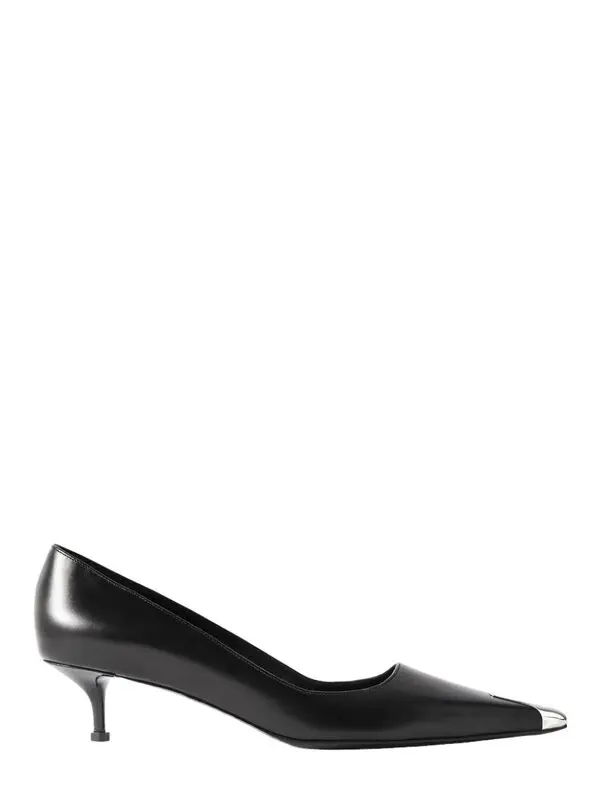 Alexander McQueen Pointed Toe Low Heel Leather Pumps With Metal Toe Cap - Black