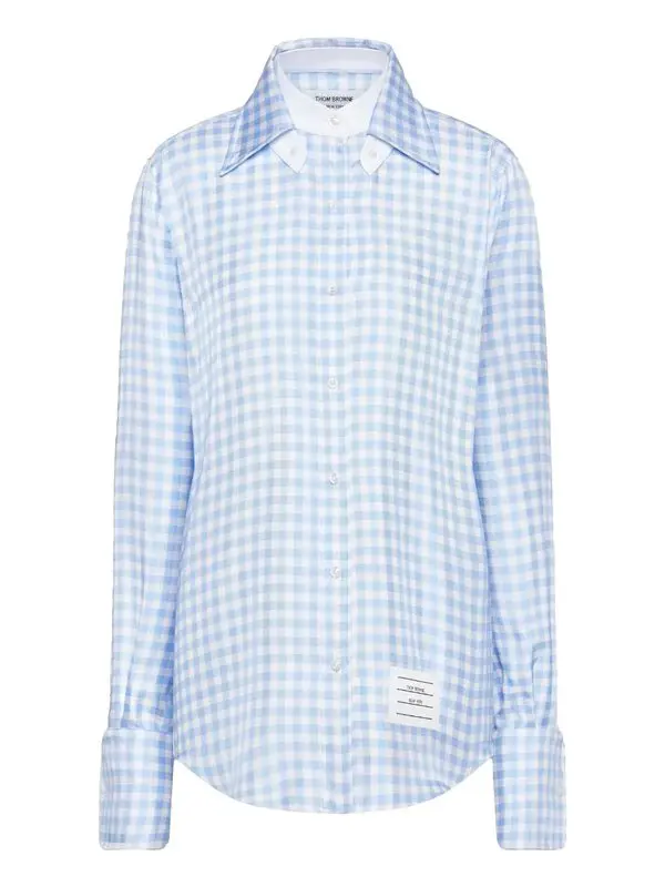 Thom Browne Twill Gingham Shirt - Light Blue