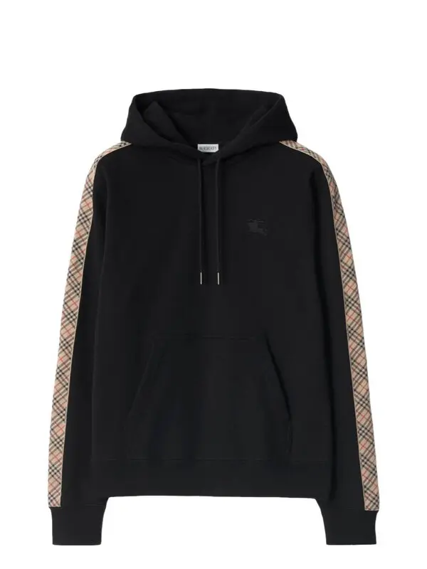 Burberry Ekd Embroidered Checked Drawstring Hoodie - Black