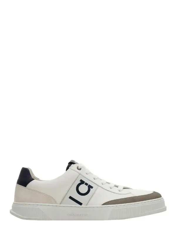 FERRAGAMO Logo Embroidered Leather Sneakers - White