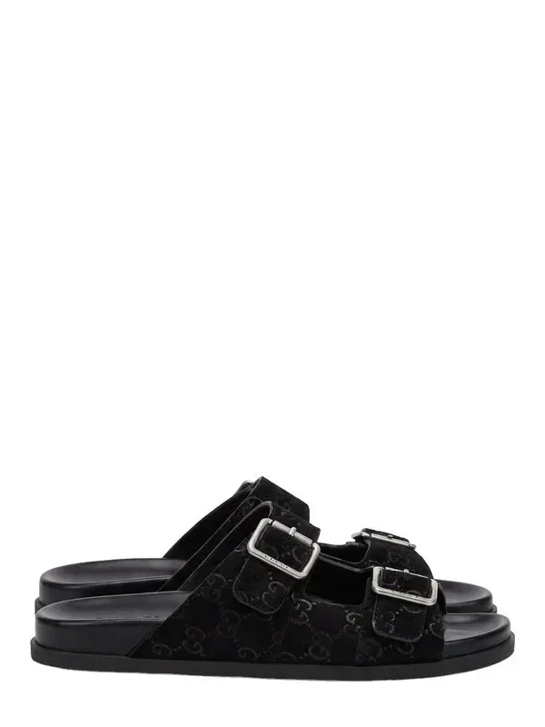 Gucci Gg Embossed Slide Sandals - Black