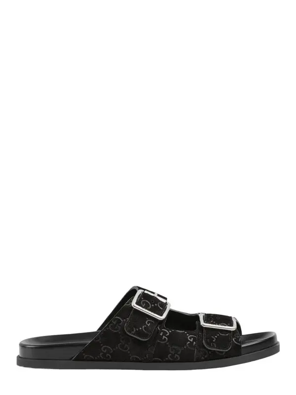 Gucci Gg Embossed Slide Sandals - Black