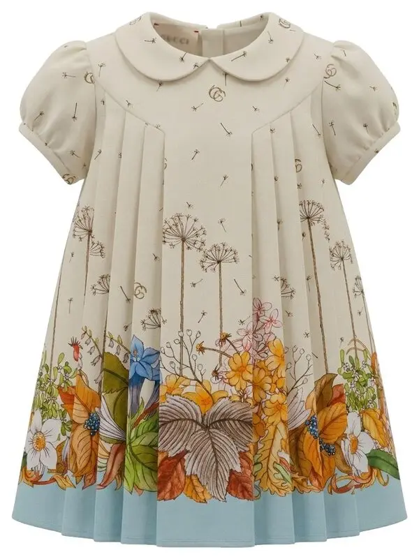 Gucci Gg Jacquard Cotton Dress With Peter Pan Collar - White