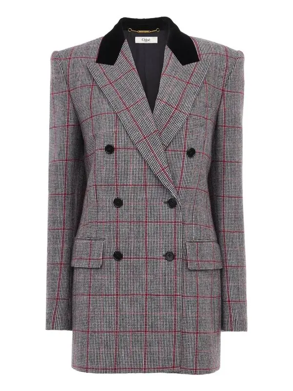 Chloé Double-breasted Plaid Blazer - Gray