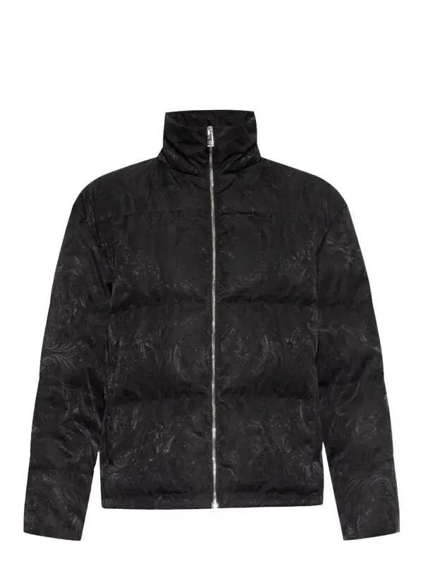 Versace Baroque-printed Zipped Puffer Jacket - Black