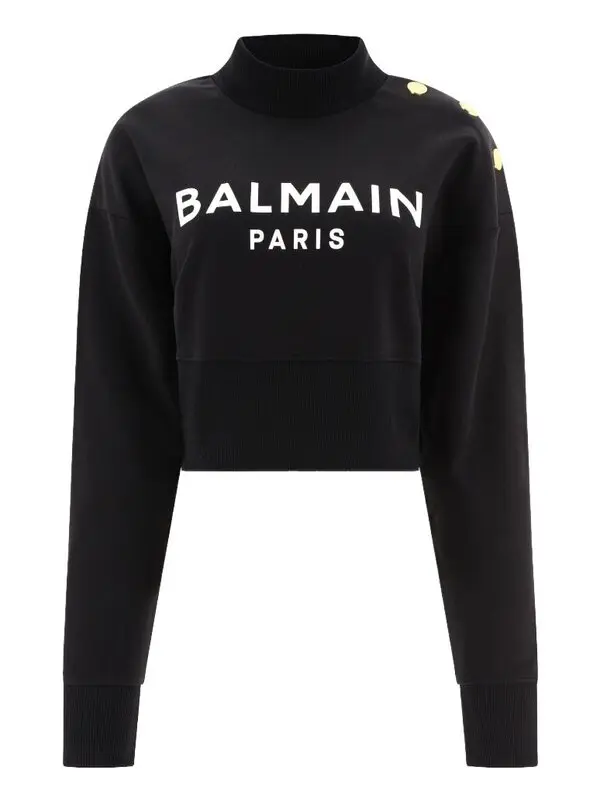 Balmain Logo Printed Cropped Sweatshirt - Black