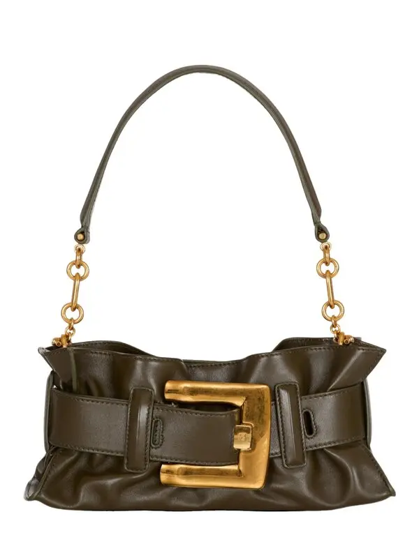 Balmain Mini Anthem Shoulder Bag In Calfskin Leather - Khaki