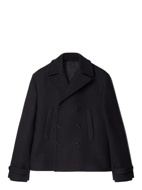 Off-White Double-breasted Long-sleeved Peacoat - Black