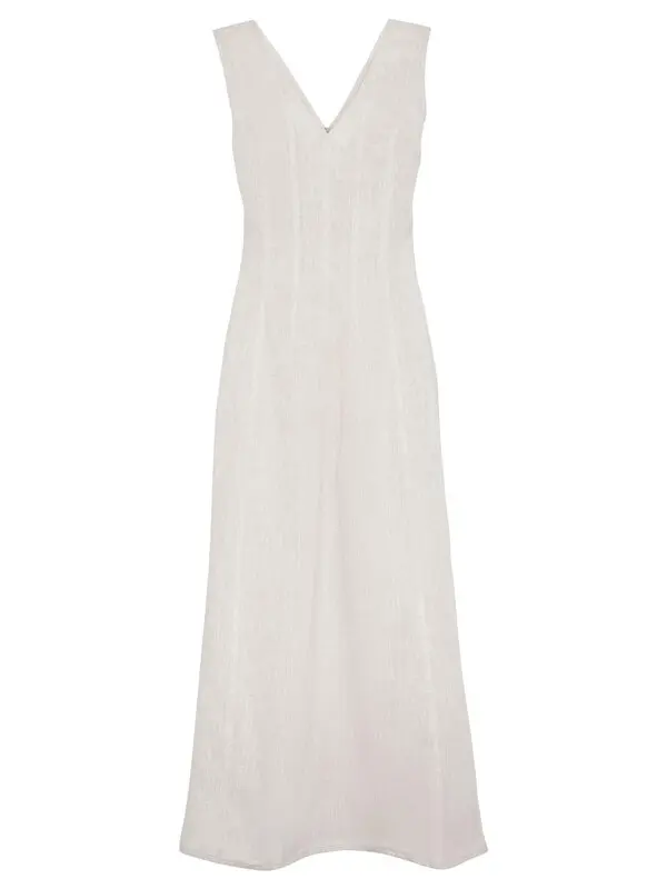 Brunello Cucinelli Sleeveless V-neck Maxi Dress - White