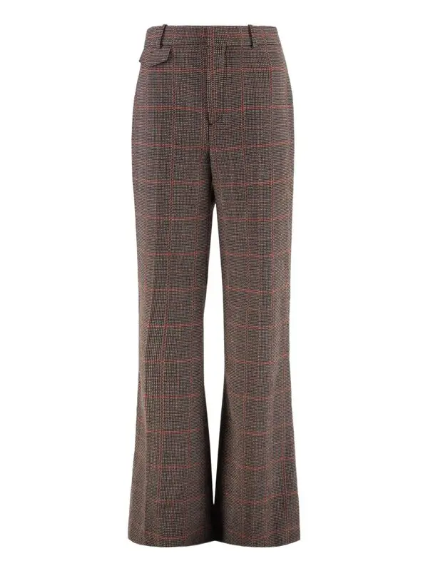 Chloé Checked High-waisted Flared Wool Pants - Brown