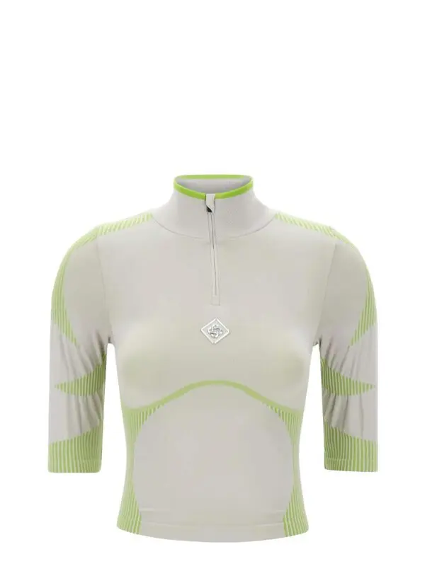 Casablanca Ribbed High Neck Half-zip Performance Top - Light Grey