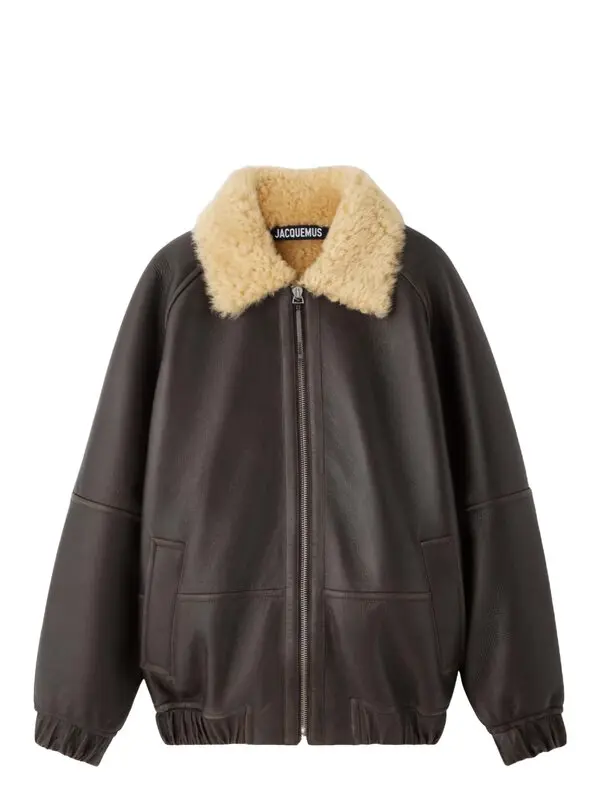 Jacquemus Brown Leather Bomber Jacket - Dark Brown