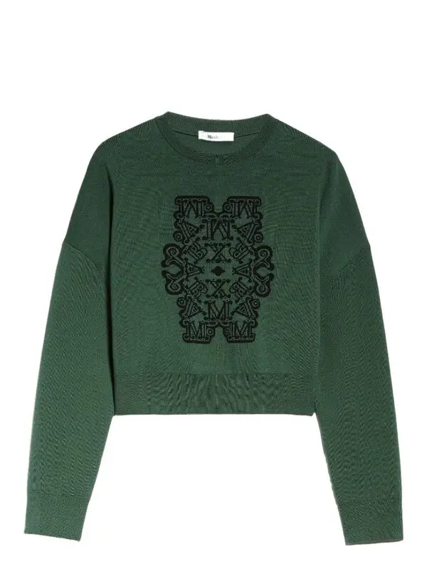 Max Mara Monogram-jacquard Cropped Jumper - Green