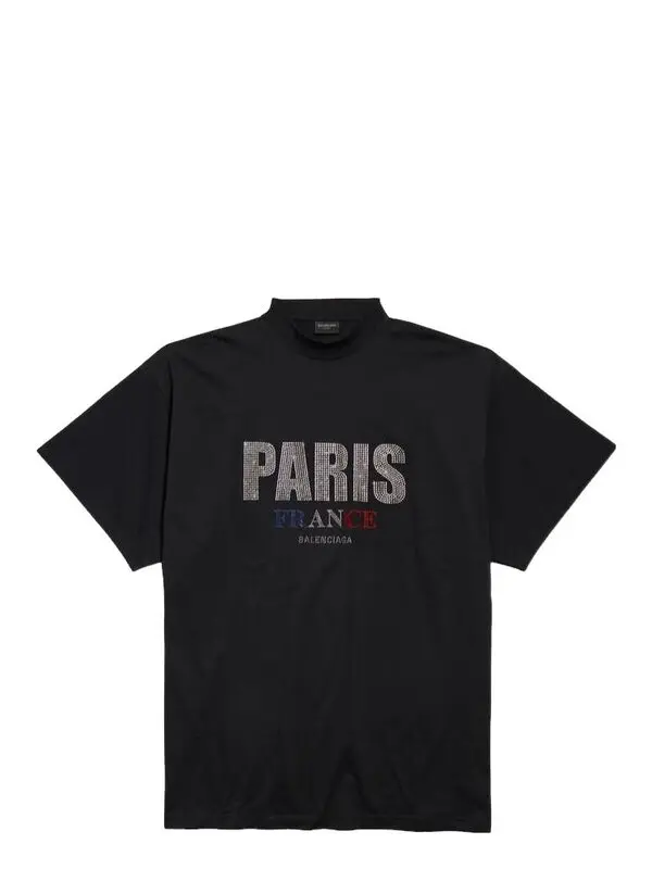 Balenciaga Logo Embellished Mockneck T-shirt - Black