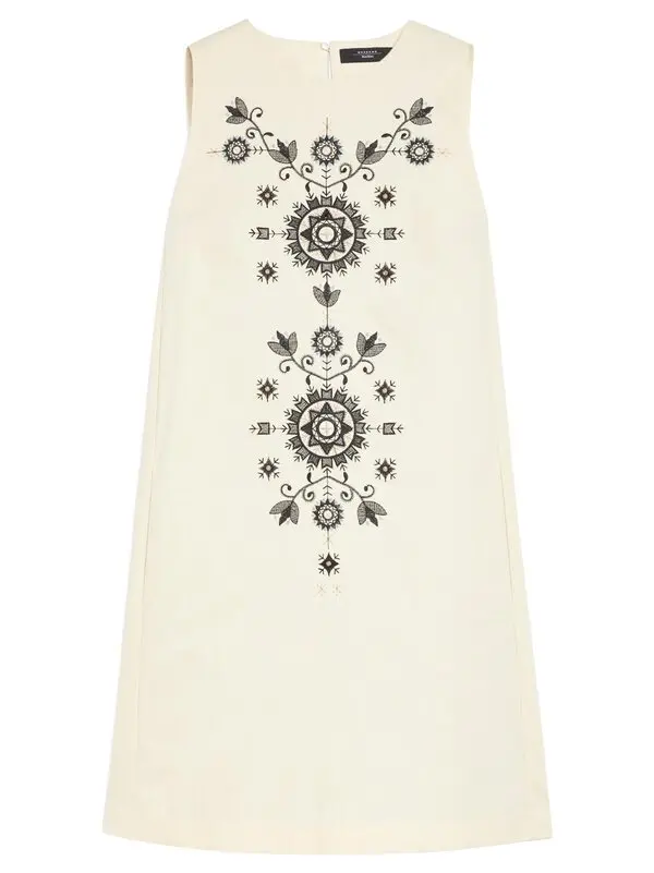 Max Mara Sleeveless Embroidered Canvas Dress - Ivory