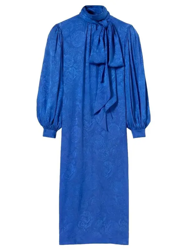 Gucci Jacquard Dress With Tie Neck Bow - Blue