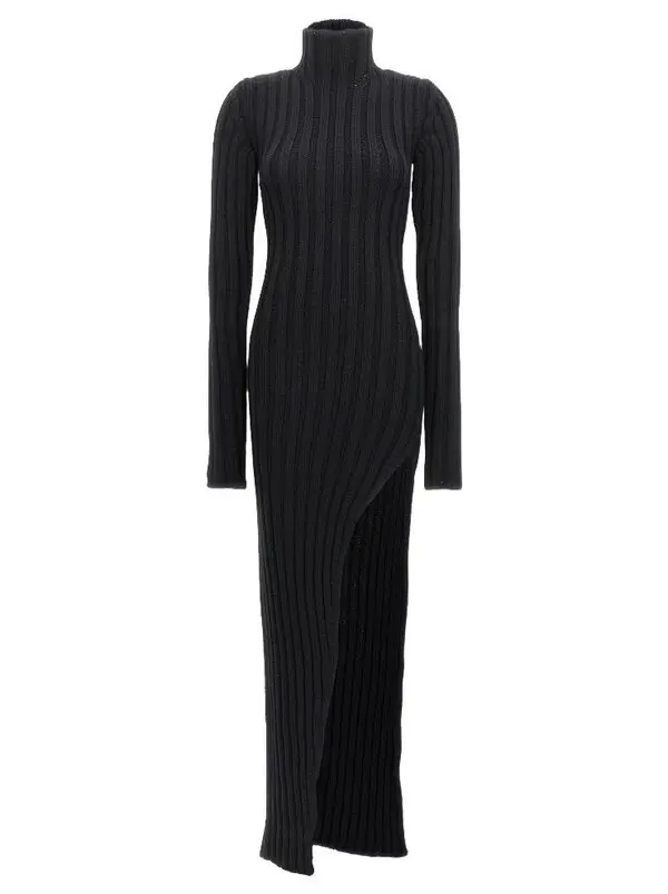 ANN DEMEULEMEESTER High-neck Ribbed Knit Maxi Dress - Black