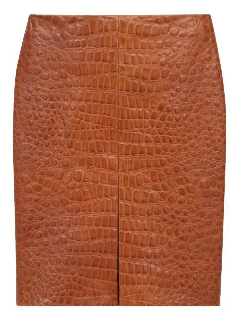 Saint Laurent Crocodile-embossed Leather Pencil Skirt - Rust Brown/brown