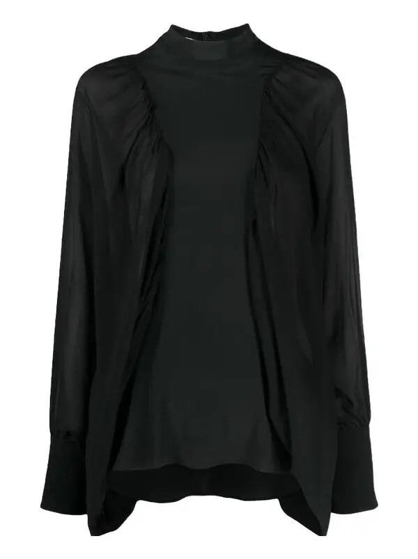 DONDUP Sheer Batwing Sleeve Blouse - Black