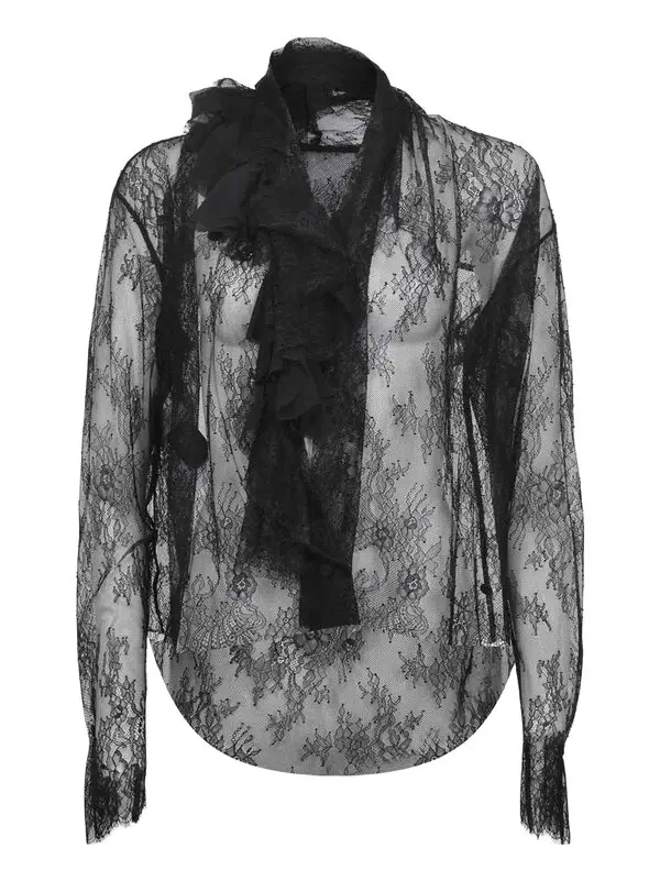 Alberta Ferretti Lace Ruffle Shirt - Gray