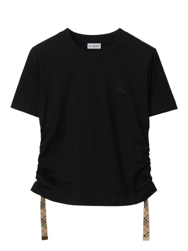 Burberry Ruched Detail Crewneck T-shirt With Equestrian Knight Motif - Black
