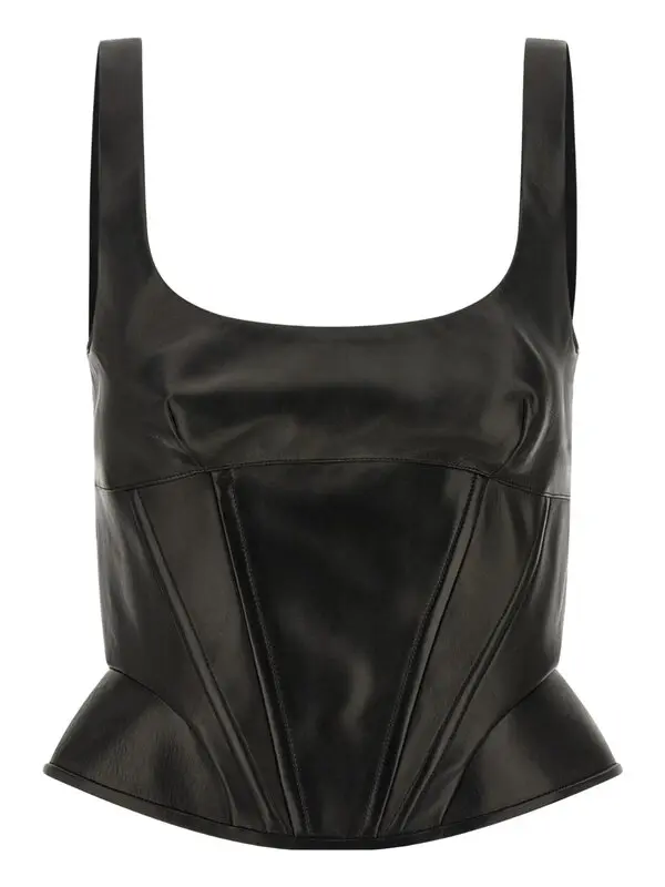 Ermanno Scervino Leather Peplum Top - Black