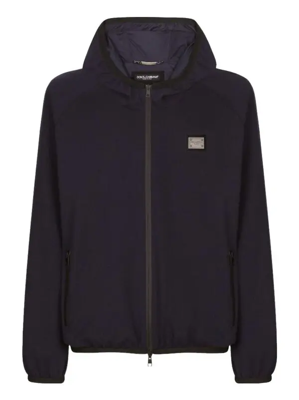 Dolce & Gabbana Logo Plaque Zip-up Jersey Jacket - Black