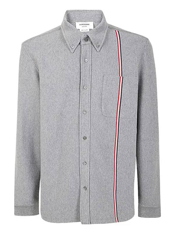Thom Browne Grey Buttoned Jacket With Striped Detail - Medium Gray