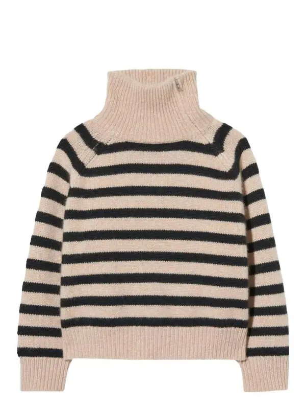 NILI LOTAN Striped Turtleneck Sweater With Half-zip Closure - Nude