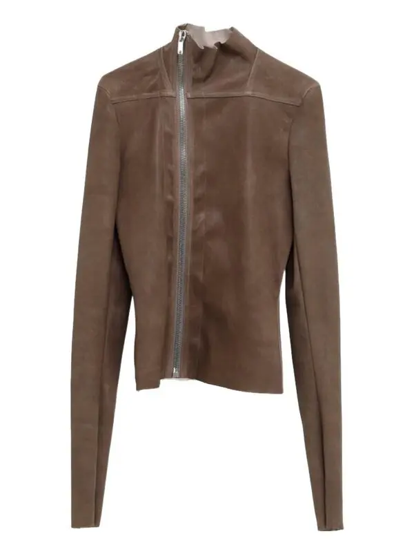Rick Owens High Neck Leather Jacket - Green