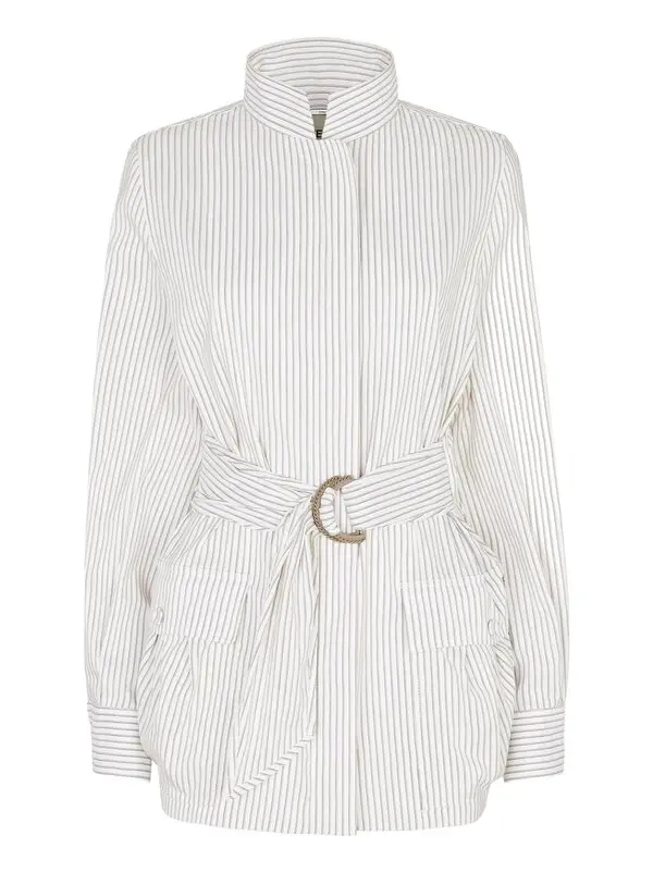 Fendi Striped Ring Buckle Belted Jacket - White