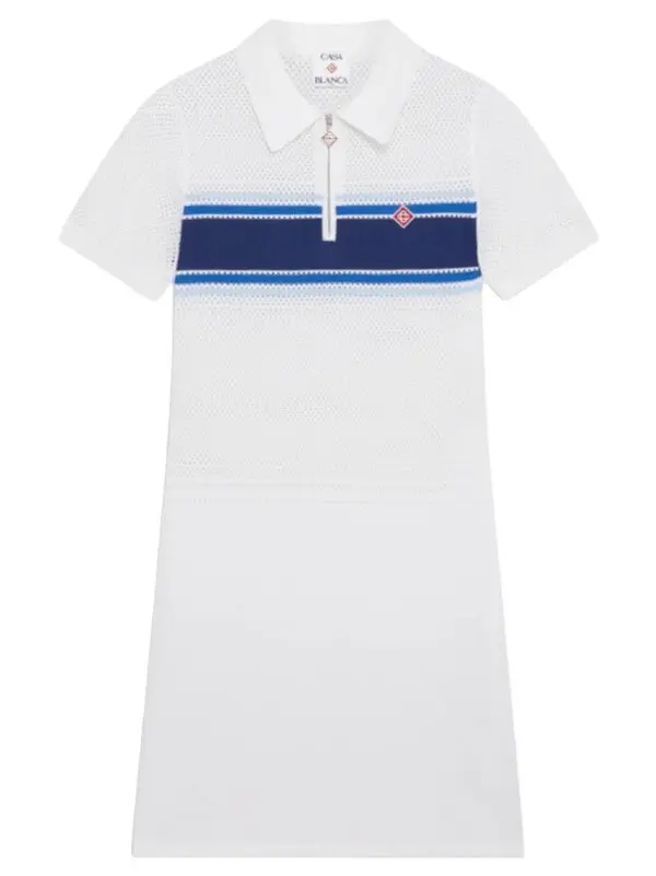 Casablanca Striped Mesh Midi Dress - White/blue