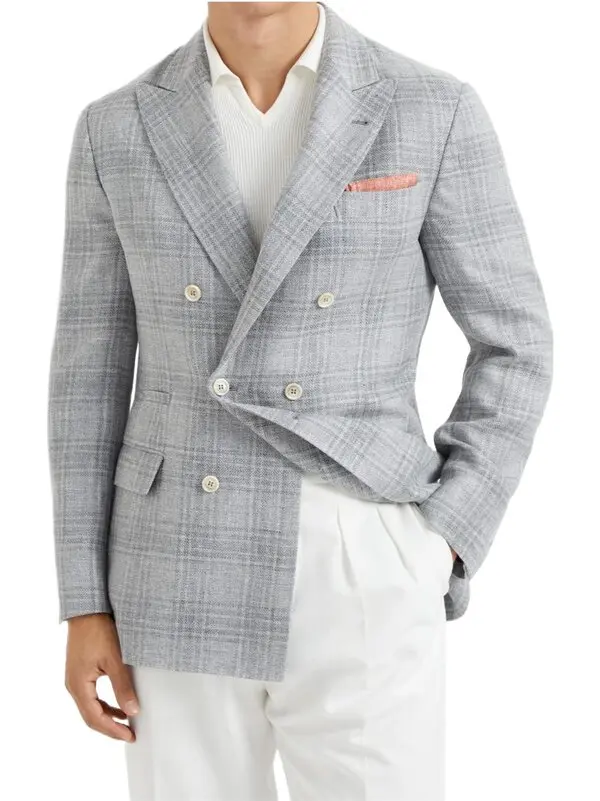Brunello Cucinelli Prince Of Wales Double-breasted Blazer - Grey
