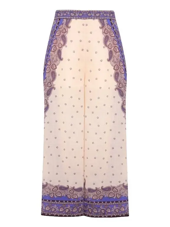 Zimmermann Maxine Wide Leg Cropped Pants - Purple Paisley Pattern