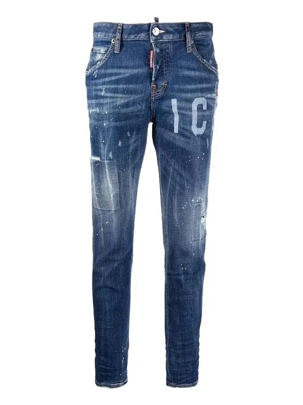 Dsquared2 Logo Print Distressed Jeans - Blue