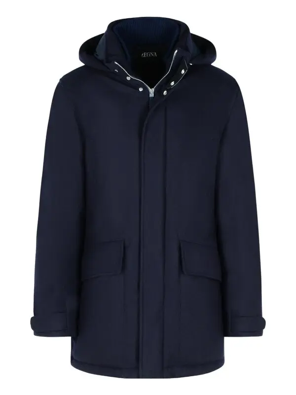Zegna Zip-up Hooded Jacket With Goose Down Blend Filling - Blue
