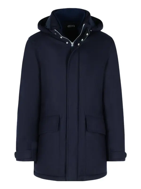 Zegna Zip-up Hooded Jacket With Goose Down Blend Filling - Blue