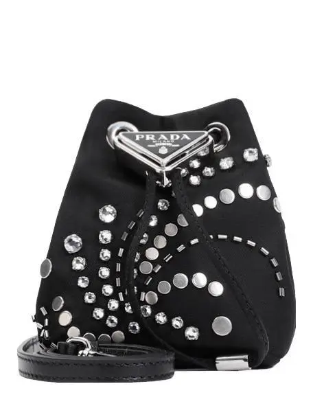 Prada Embellished Drawstring Shoulder Bag - Black