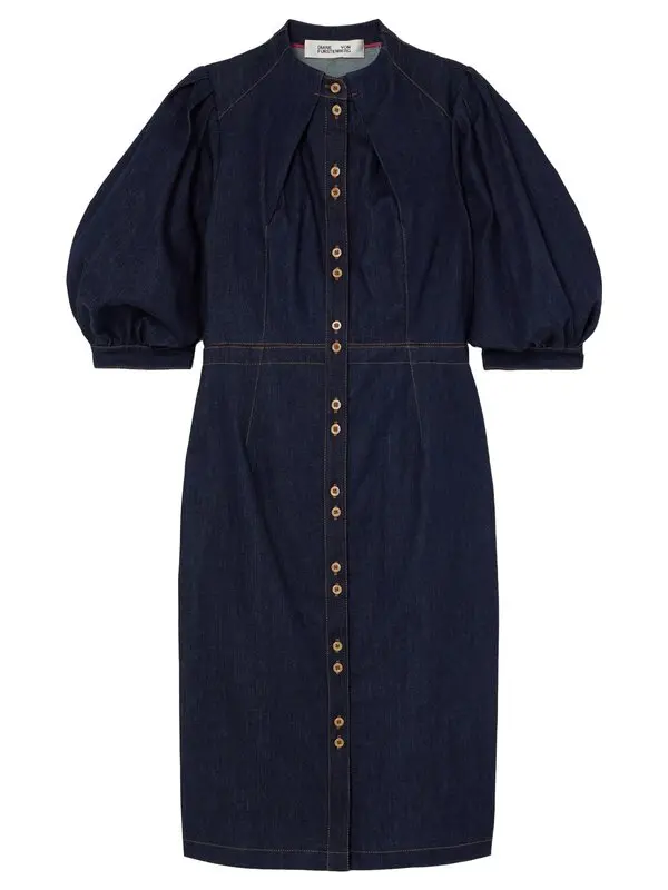 Diane Von Furstenberg Denim Dress With Balloon Sleeves - Black